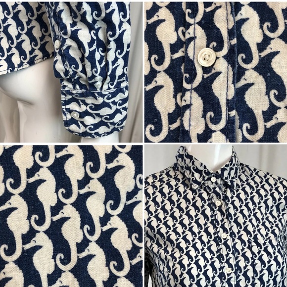 J. Crew | Tops | Jcrew Boy Fit Seahorse Linen Cotton Button Shirt ...